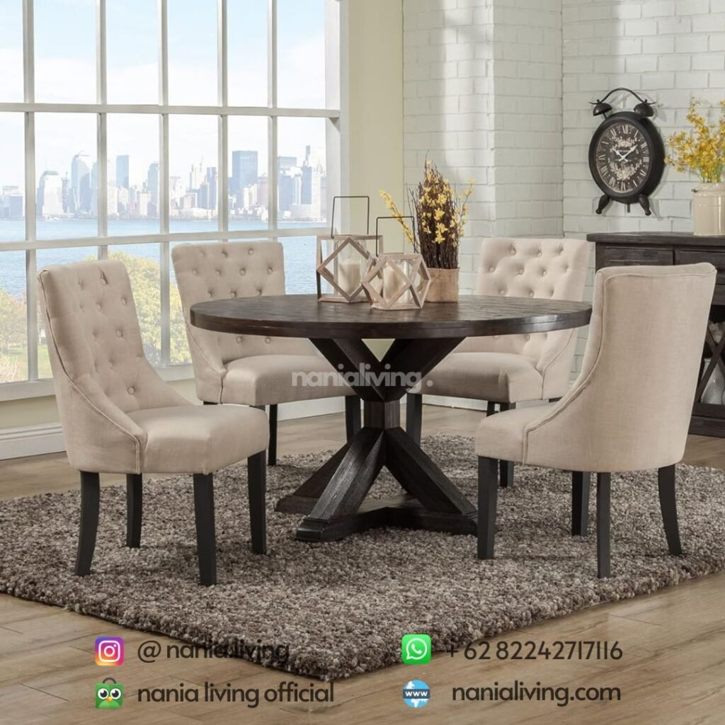 Plano Dining Table Teak Set Round Table - Nania Living