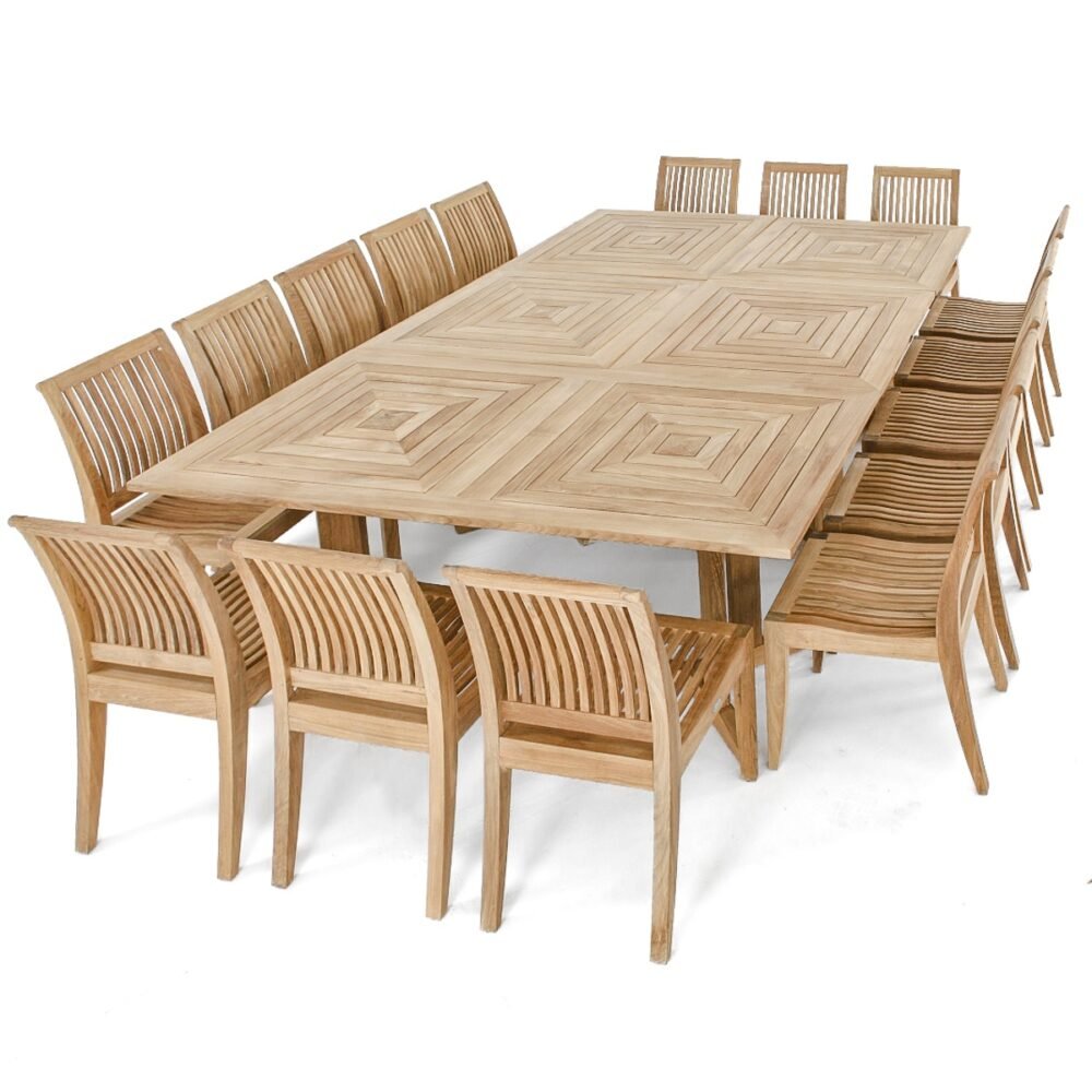 Dijon 16pc Pyramid Teak Dining Set Triple Rectangular Tables - Nania Living