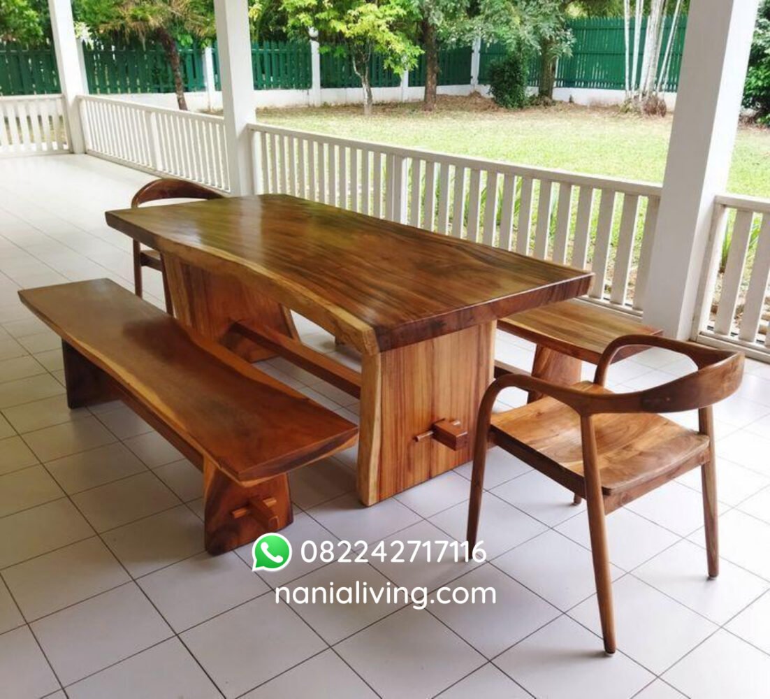 Trembesi Natural Solid Wood Dining Table Set Fribourg - Nania Living