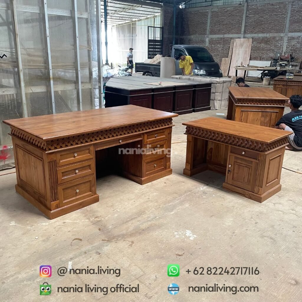 Minimalist L-shaped Teak Work Table - Nania Living