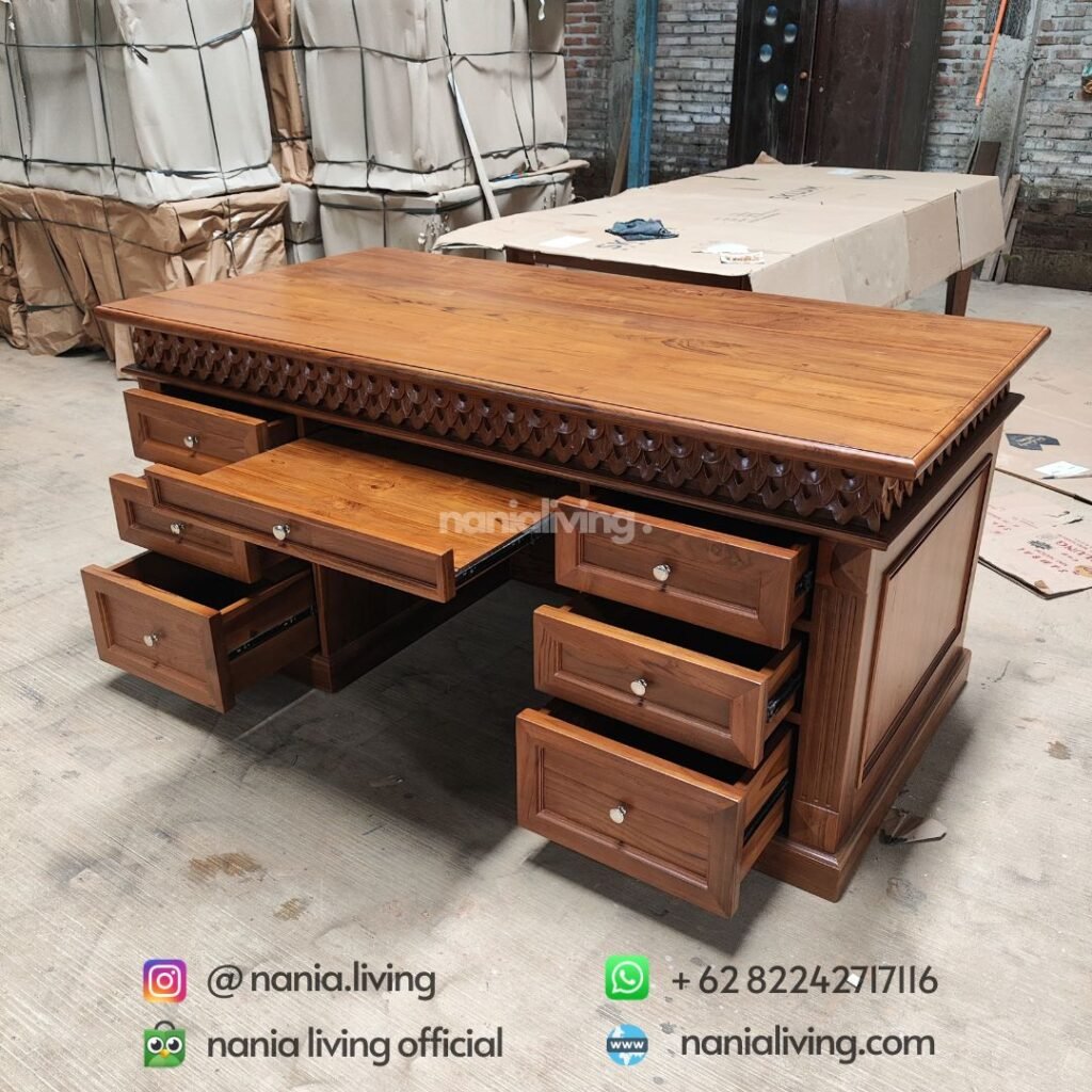 Minimalist L-shaped Teak Work Table - Nania Living