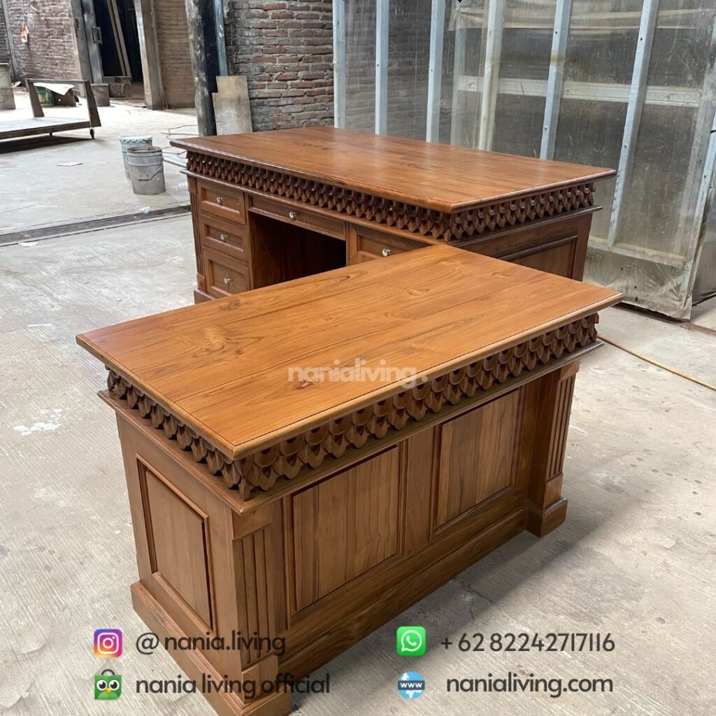 Minimalist L-shaped Teak Work Table - Nania Living