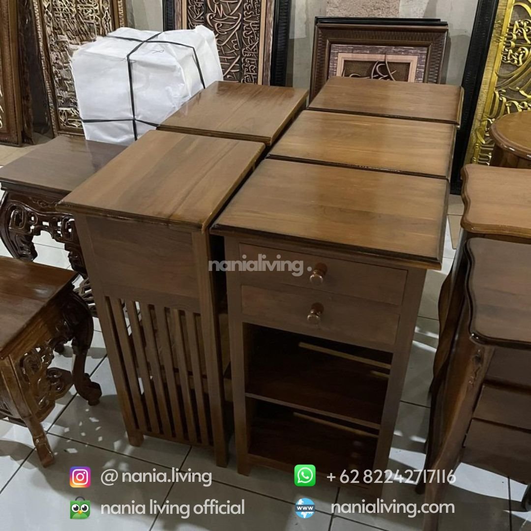 Teak Wood Minimalist Bedside Table - Nania Living