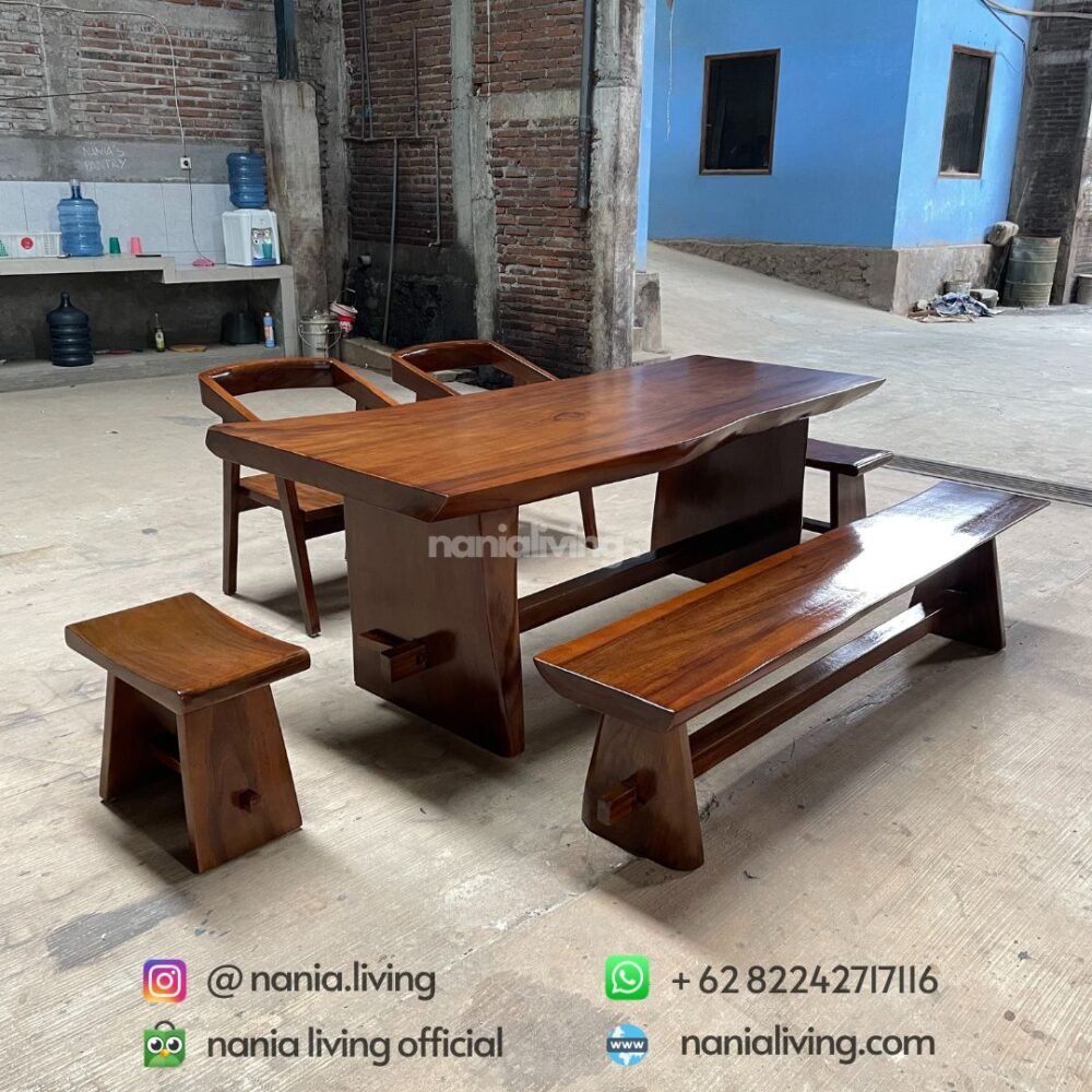 Solid Trembesi Dining Table Set - Nania Living