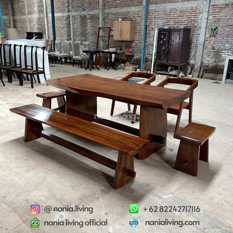 Solid Trembesi Dining Table Set - Nania Living