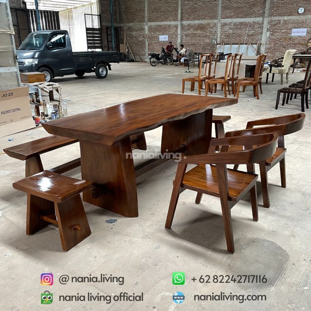 Solid Trembesi Dining Table Set - Nania Living