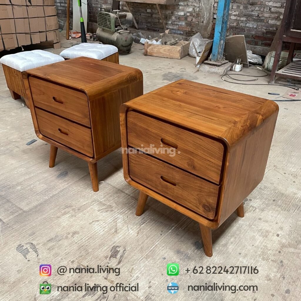 Teak Minimalist Retro Nightstand - Nania Living