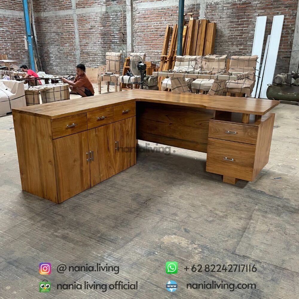 L-shape Full Teak Workbench - Nania Living