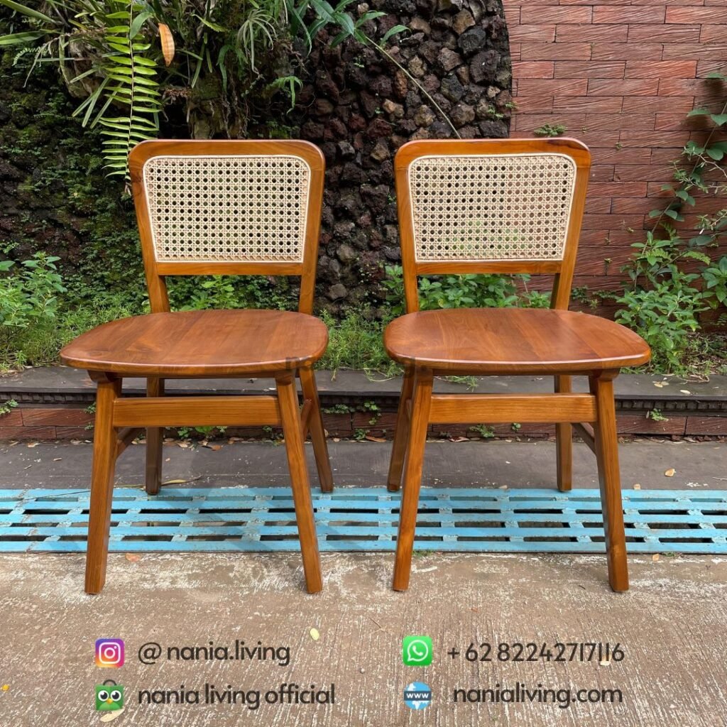 Teak Rattan Combination Cafe Ropan Chair - Nania Living