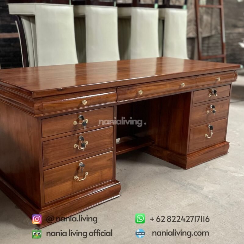 Teak Office Desk Nine-drawer - Nania Living