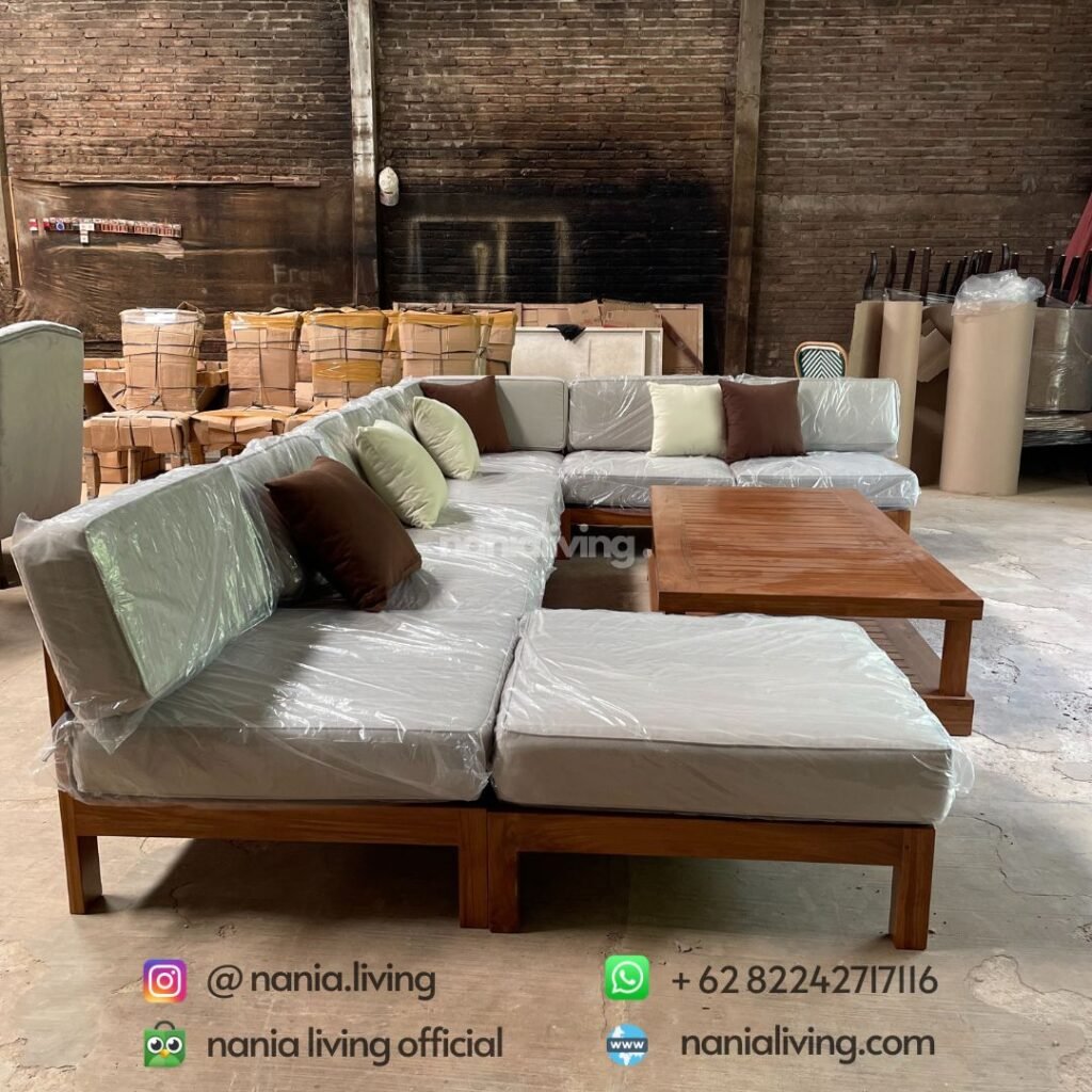 Teak U-shape Sofa Set With Table - Nania Living