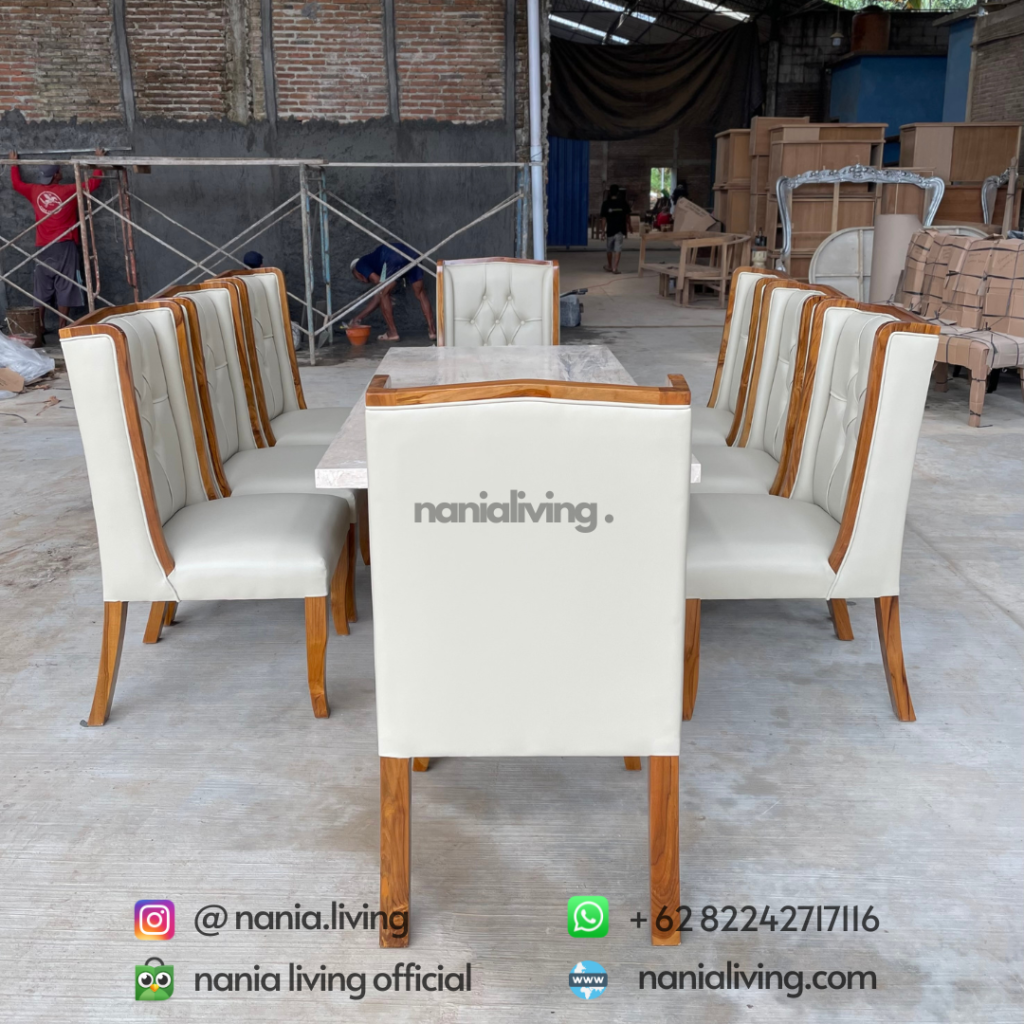 Large Marble Dining Table Set 8 Chairs - Nania Living
