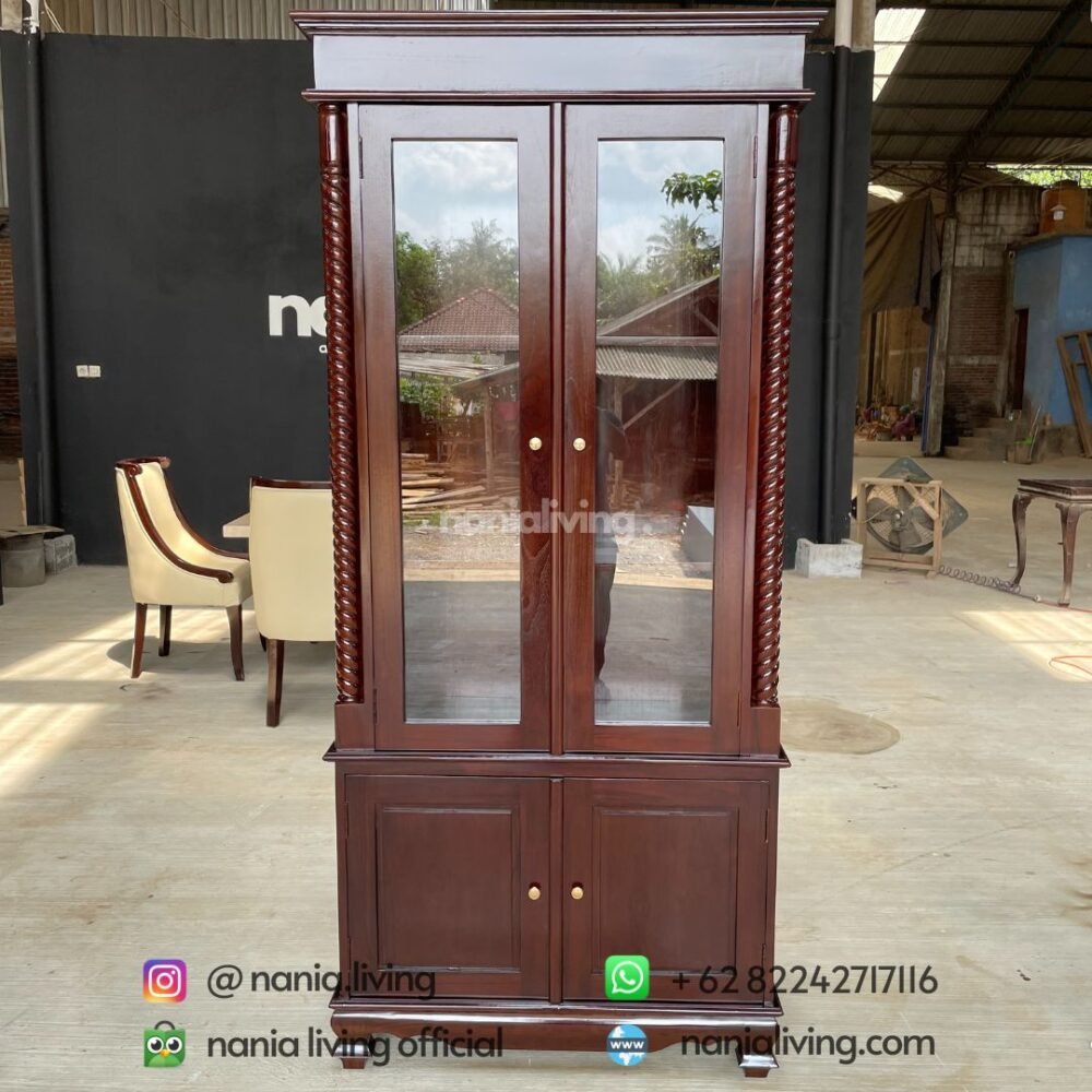 Threaded Teak Display Cabinet - Nania Living