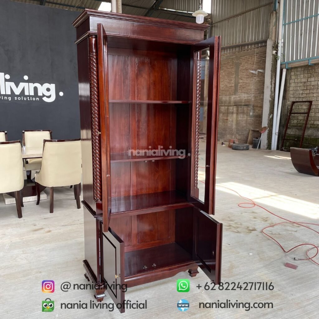 Threaded Teak Display Cabinet - Nania Living