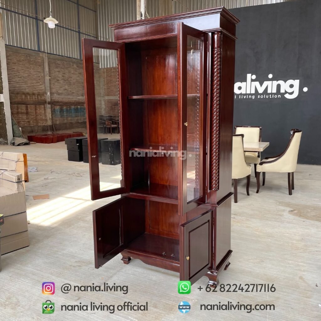 Threaded Teak Display Cabinet - Nania Living