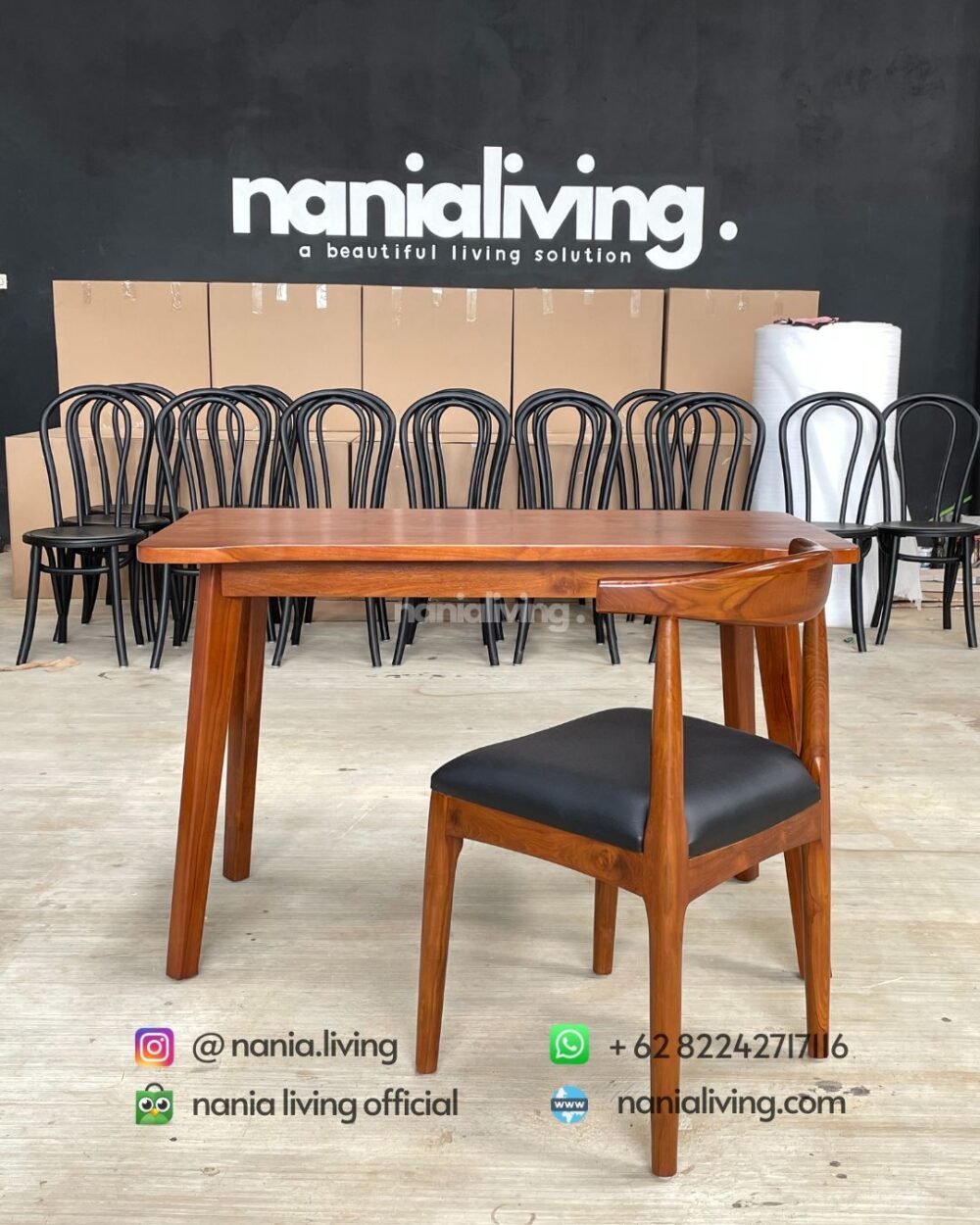 Study Table Set With Teak Chairs - Nania Living